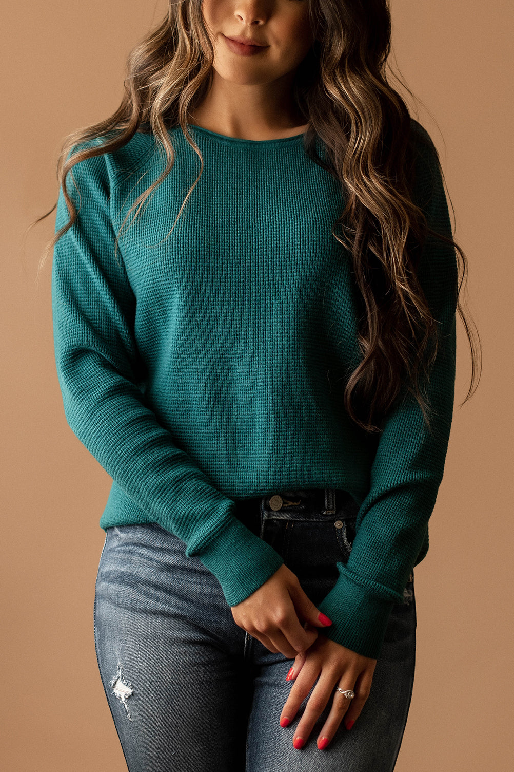 While I Wait Waffle Textured Sweater (Teal) | FINAL SALE – Wild Summer ...